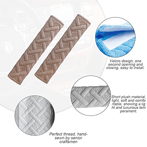 Osilly Car Seat Belt Pads, 2 Pack Soft Furry Seatbelt Shoulder Strap Covers for A More Comfortable Driving, Car Interior Accessories, Universal Harness Pad for All Cars & Backpack Straps (Khaki)