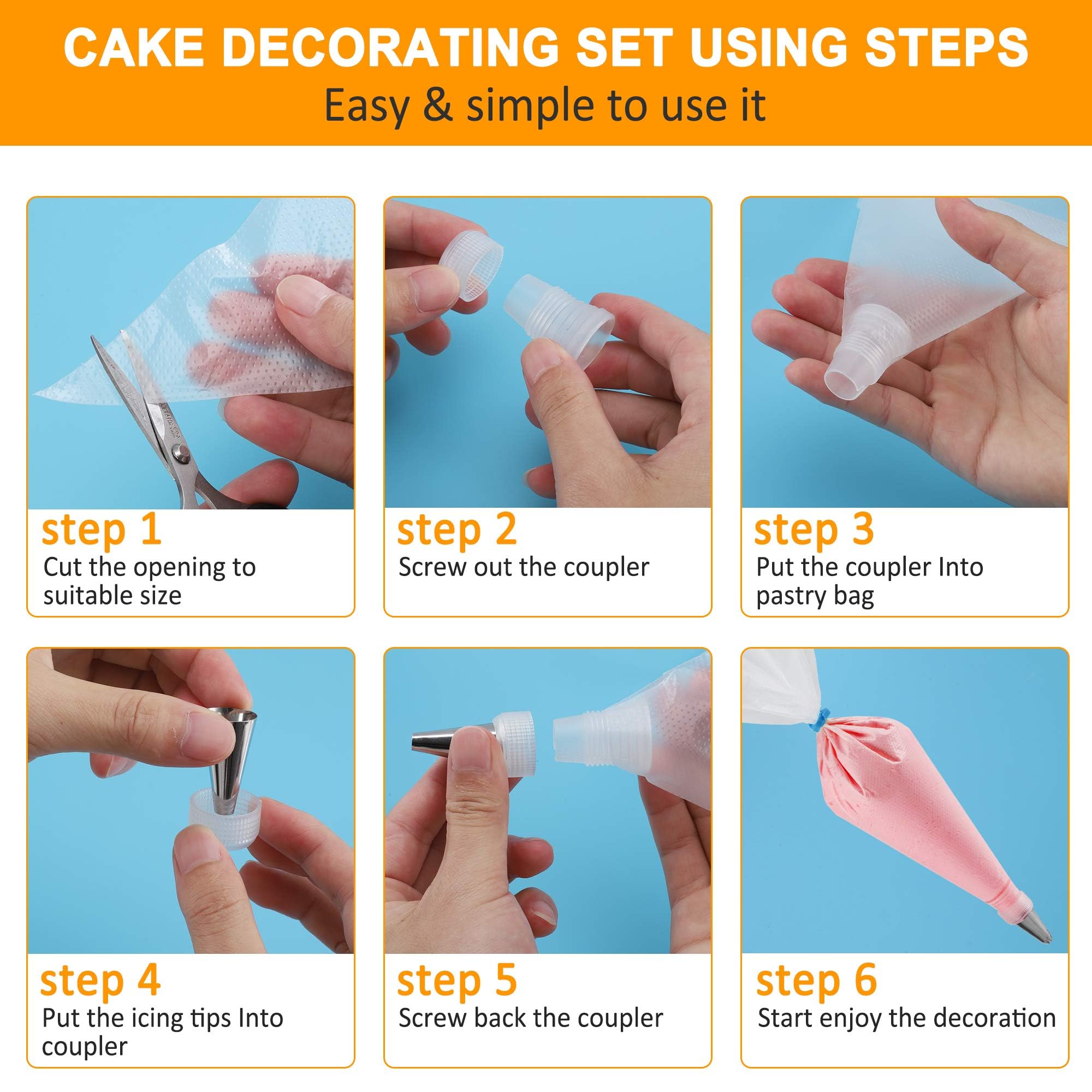 Piping Bags Disposable 100pcs, firstake 12 Inch Thickened Pastry Bags, Anti Burst Frosting Bags, Non-slip Icing Piping Bags and Tips Set for Baking Cupcake, Cookies and Cake Decorating