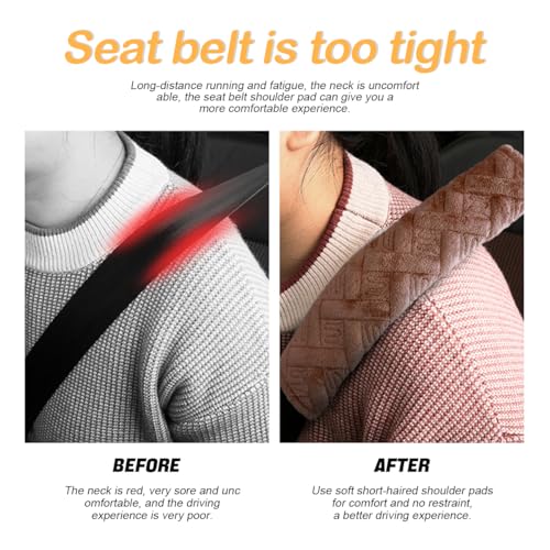 Osilly Car Seat Belt Pads, 2 Pack Soft Furry Seatbelt Shoulder Strap Covers for A More Comfortable Driving, Car Interior Accessories, Universal Harness Pad for All Cars & Backpack Straps (Khaki)