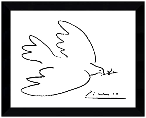 Amanti Art Wood Framed Wall Art Print Dove of Peace by Pablo Picasso (11 in. W x 9 in. H), Svelte Unique Black Frame - X-Small