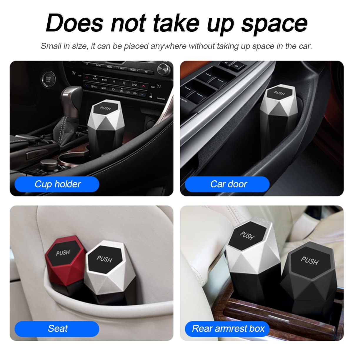 Car Trash Can with Lid, Mini Plastics Portable Auto Garbage Can, Small Leakproof Diamond Design Trash Dustbin, Waterproof Vehicle Rubbish Bins for Automotive Car, Home, Office, Kitchen (Black,1)
