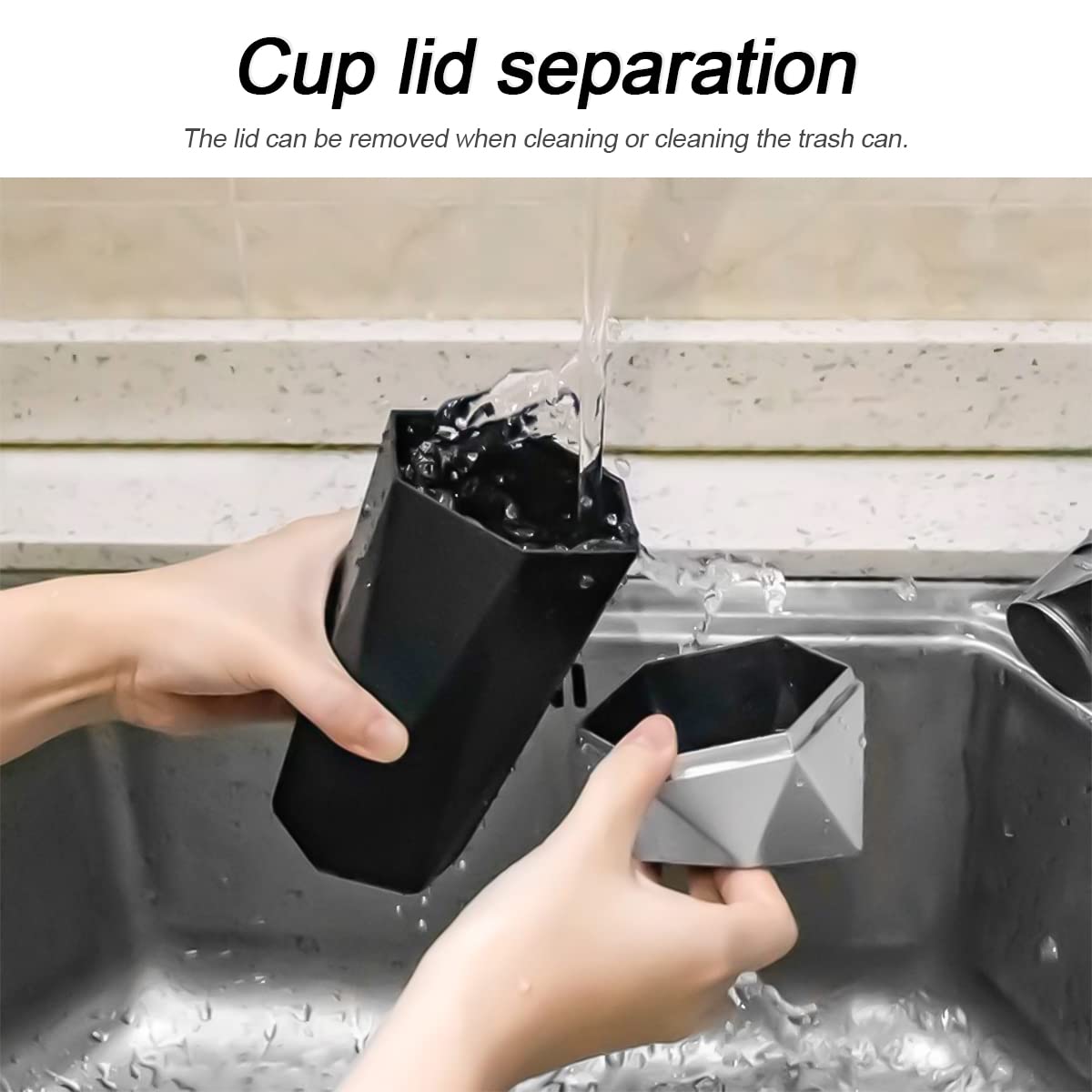 Car Trash Can with Lid, Mini Plastics Portable Auto Garbage Can, Small Leakproof Diamond Design Trash Dustbin, Waterproof Vehicle Rubbish Bins for Automotive Car, Home, Office, Kitchen (Black,1)