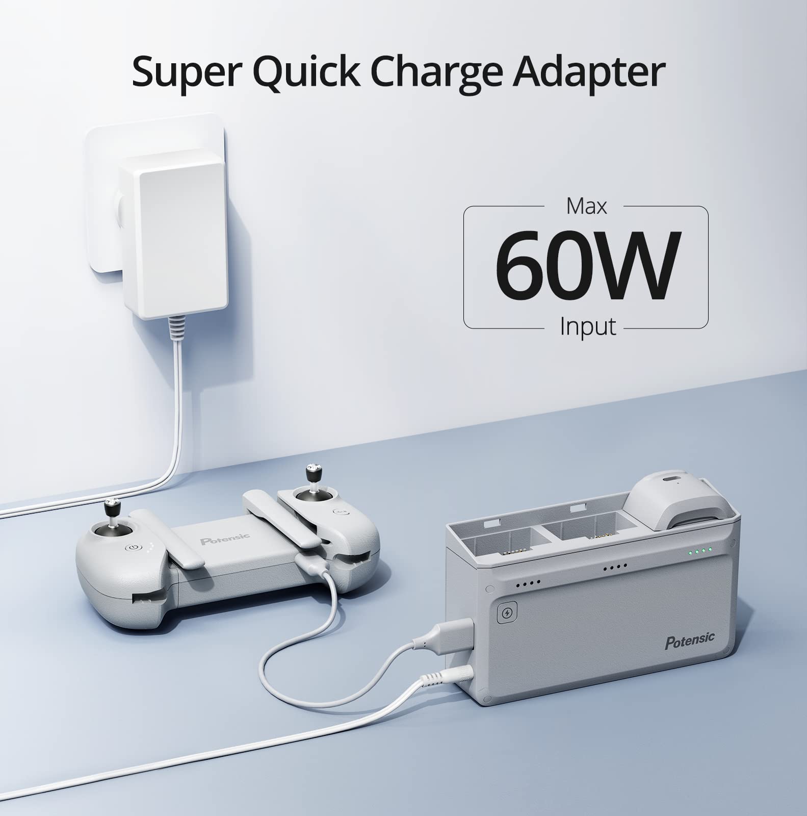 Potensic Parallel Charging Hub and Super Quick Charge Adapter Pack of 1, Battery not Included