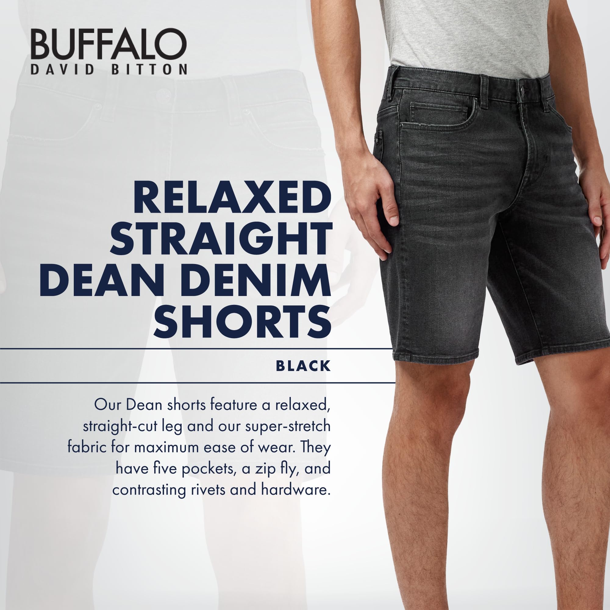 Buffalo David Bitton Men's Relaxed Straight Dean Denim Shorts, Black S23, 32