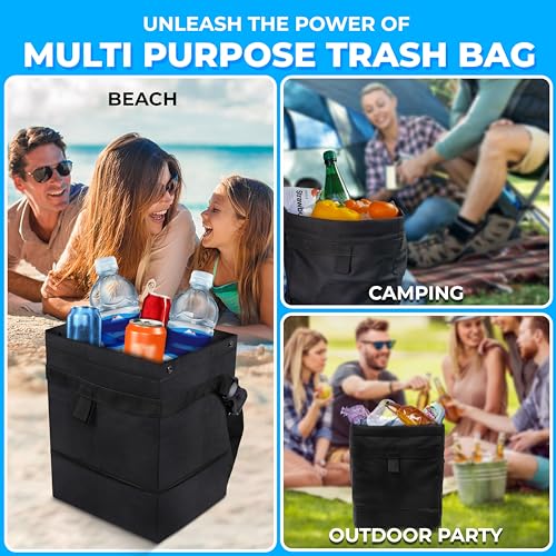 EcoNour Car Trash Can (Large) | Car Trash Bag Hanging with Elastic Opening & Easy Mount | Car Garbage Can with Waterproof Oxford Material | Cute Car Accessories for Camping, Traveling & Outdoor