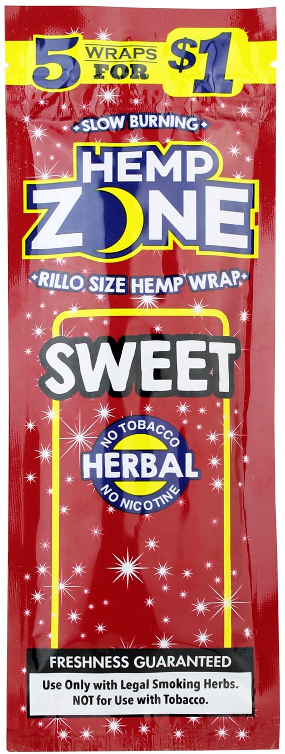 The Zone Premium Sweet Wraps. 75 Total Wraps! 5 Wraps Per Pack.15 Packs! Non-GMO, Nicotine & Tobacco Free, Slow & Smooth Burn.