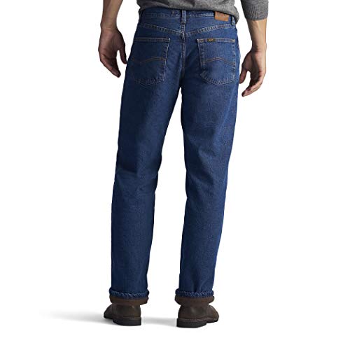 Lee Men's Flannel Relaxed-Fit Straight-Leg Jeans, Dark Wash-Fleece Lined, 33W x 30L
