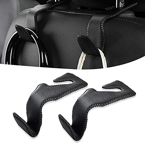 neynavy 2 PCS Car Headrest Hook, Leather Vehicle Back Seat Hanger Auto Seat Hook Hangers Interior Accessories for Purse Coats Umbrellas Grocery Bags Handbag (Black)