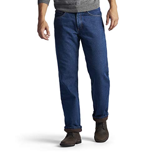 Lee Men's Flannel Relaxed-Fit Straight-Leg Jeans, Dark Wash-Fleece Lined, 33W x 30L