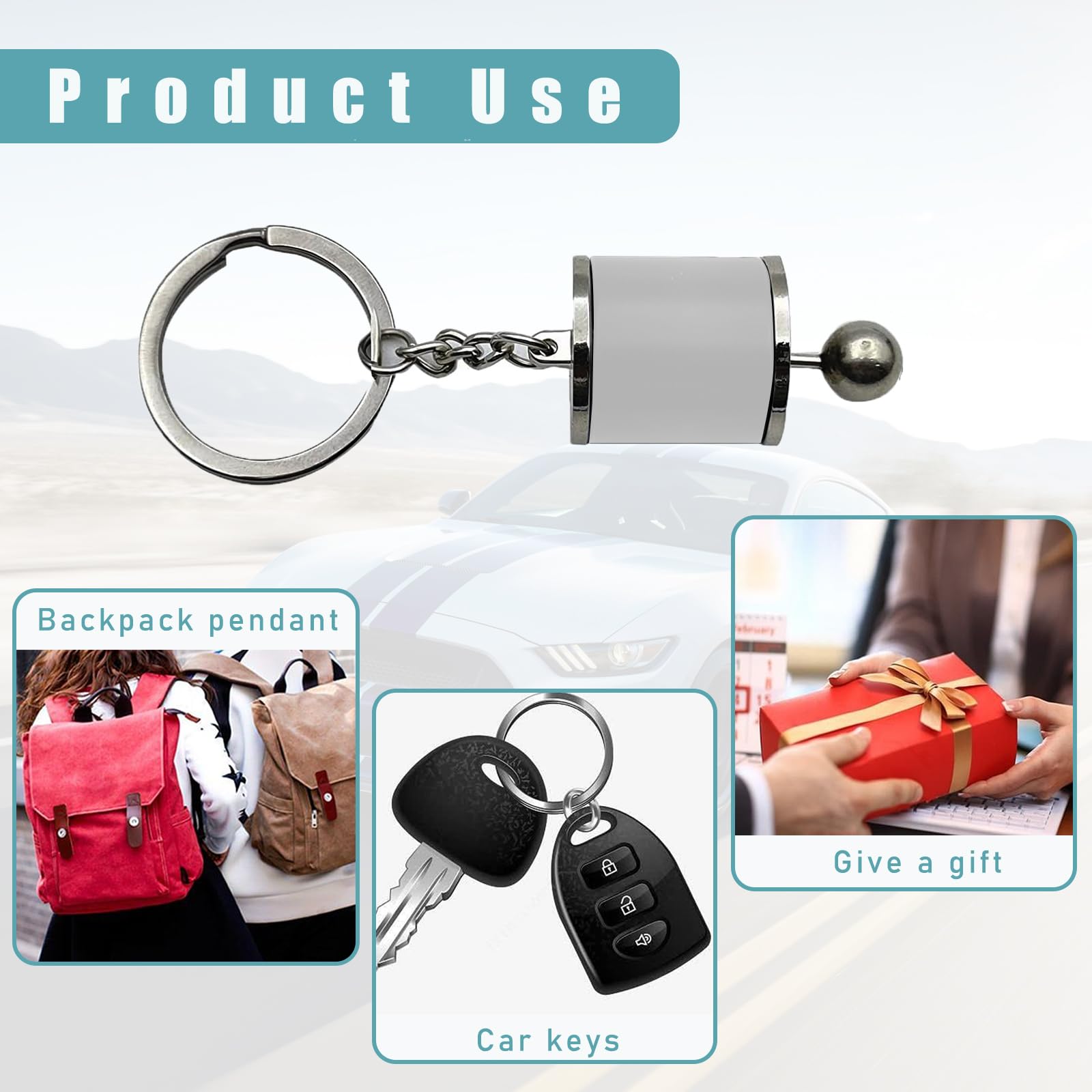Kewucn Car Shifter Gear Keychain, Creative 6 Speed Manual Transmission Shift Lever Keyring, Auto Gearbox Shifter Key Chain (White)