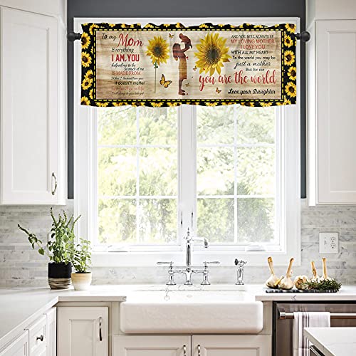 3 Piece Mother's Day Sunflower Butterfly Kitchen Curtains, Tier and Valance Rod Pocket Window Curtains Set Daughter Love Cafe Curtains for Kitchen Valances Window Treatment 54X18in+27x36in×2