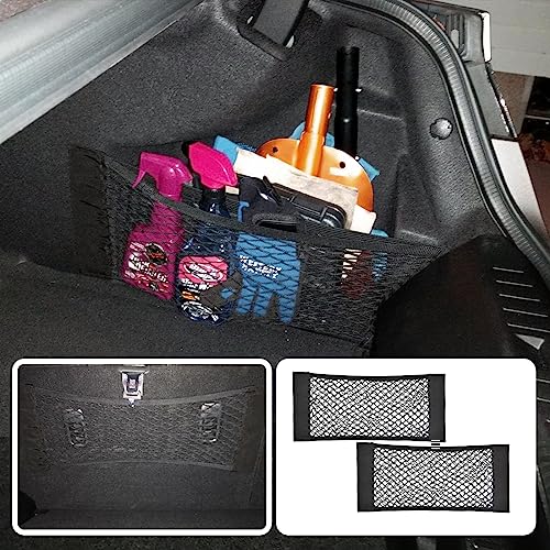 ZKFAR 2 PCS Car Seat Back Dual-Layer Magic Sticker Elastic Net Pocket, Storage Network, 9.8In * 23.6In, Organizer Storage Bag, Universal for Most Cars RV (Black)