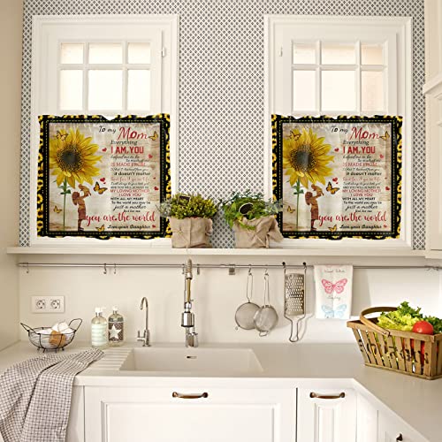 3 Piece Mother's Day Sunflower Butterfly Kitchen Curtains, Tier and Valance Rod Pocket Window Curtains Set Daughter Love Cafe Curtains for Kitchen Valances Window Treatment 54X18in+27x36in×2