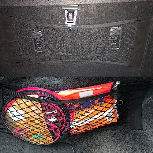 ZKFAR 2 PCS Car Seat Back Dual-Layer Magic Sticker Elastic Net Pocket, Storage Network, 9.8In * 23.6In, Organizer Storage Bag, Universal for Most Cars RV (Black)