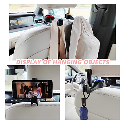 Junecarp 2 Pack Car Seat Headrest Hooks,Multifunction Car Phone Holder Hook Hangers Storage Organizer,Backseat Hooks Suitable for Purse Coats Umbrellas Grocery Bags Handbag Phone (Red)