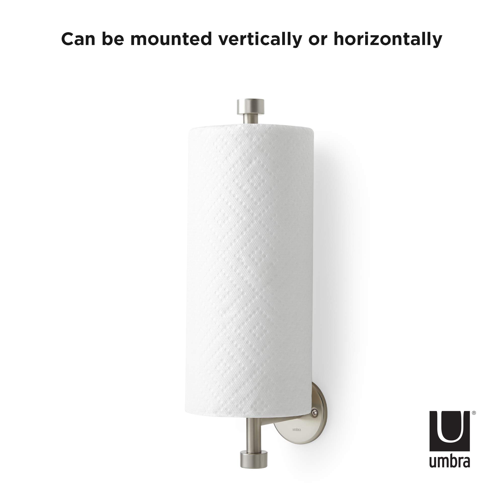 Umbra - 1009237-410 Cappa Paper Towel Holder – Modern Under Cabinet or Wall Mount Dispenser (Horizontal or Vertical), 14"L x 4"W x 2.6"H, Nickel
