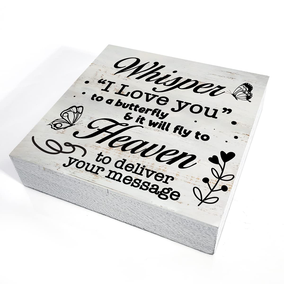 Rustic Sympathy Wood Box Sign Whisper I Love you to a butterfly Wooden Box Sign Home Desk Shelf Decor Remembrance Gift (5 X 5 Inch)