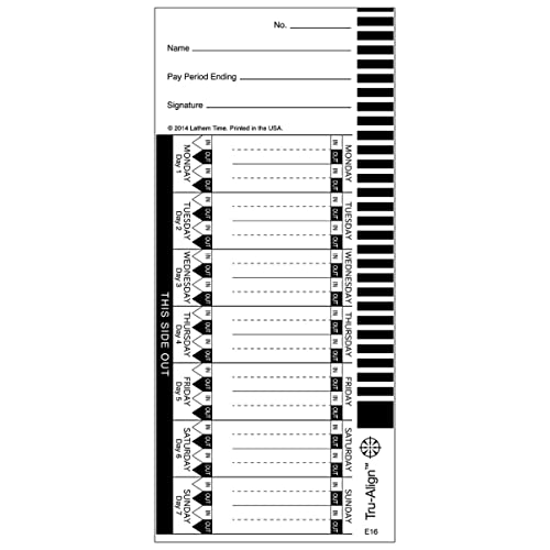 Lathem TruAlign E16 Time Cards for 1600E, Weekly, 1-Sided, 4" x 9", White, Box of 100