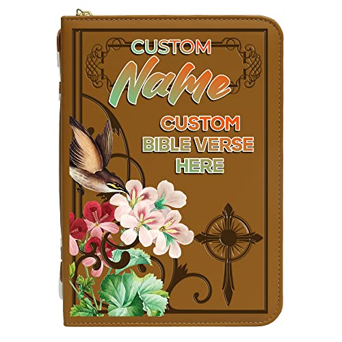 10x7 Inch Personalized Bible Cover – Create Your Own Design, Custom Bible Cover and Carrying Case with Handle – Leatherette Book Covers and Bible Case for Women - Brown (Design 4)