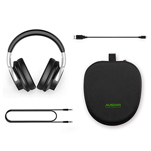 Active Noise Cancelling Bluetooth Headphones, Ausdom ANC8 Over Ear Wireless Headphones Wired Headsets with Microphone, 30H Playtime Comfortable for Travel Work TV PC Computer Cellphone Music β Black