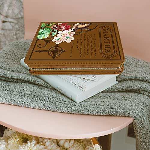 10x7 Inch Personalized Bible Cover – Create Your Own Design, Custom Bible Cover and Carrying Case with Handle – Leatherette Book Covers and Bible Case for Women - Brown (Design 4)