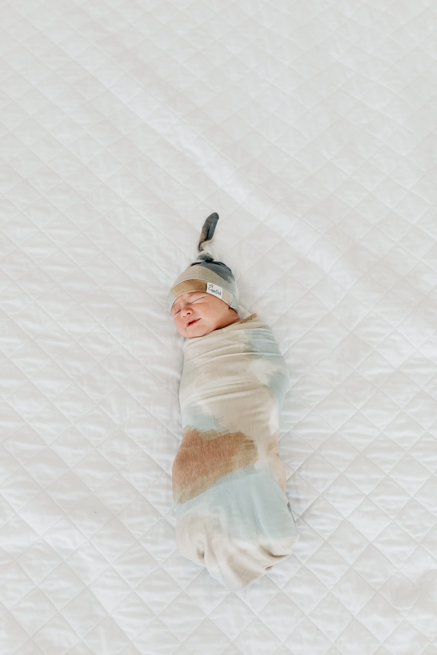 Baby Beanie Hat Top Knot Stretchy Soft"Picasso" by Copper Pearl