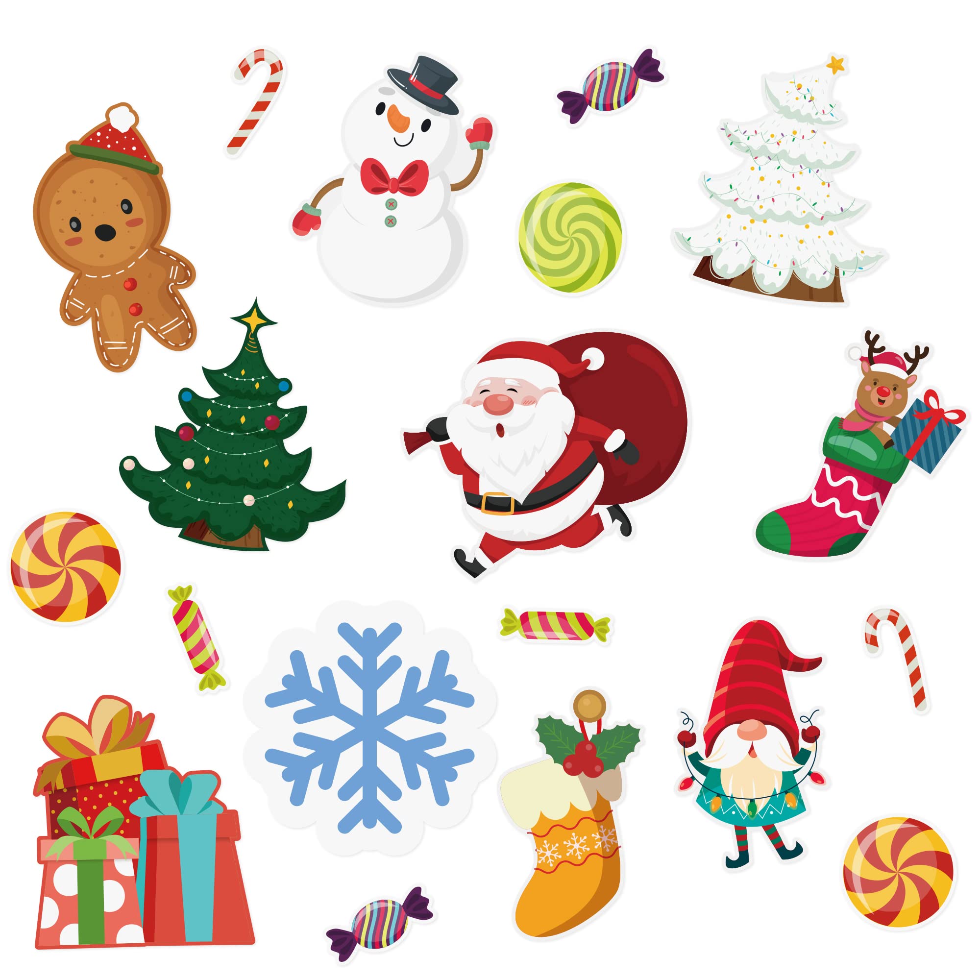 Winnwing 55Pcs Christmas Cutouts Bulletin Board Decorations Set Colorful Xmas Tree Santa Claus Stockings Candies Paper Cut-Outs with Glue Point Dots Seasonal Holiday Home School Classroom Wall Décor