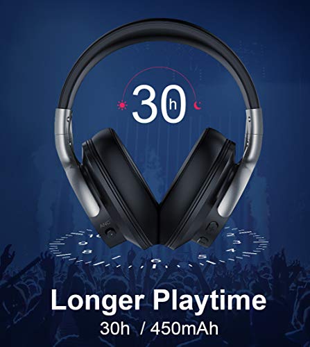Active Noise Cancelling Bluetooth Headphones, Ausdom ANC8 Over Ear Wireless Headphones Wired Headsets with Microphone, 30H Playtime Comfortable for Travel Work TV PC Computer Cellphone Music β Black