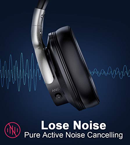Active Noise Cancelling Bluetooth Headphones, Ausdom ANC8 Over Ear Wireless Headphones Wired Headsets with Microphone, 30H Playtime Comfortable for Travel Work TV PC Computer Cellphone Music β Black