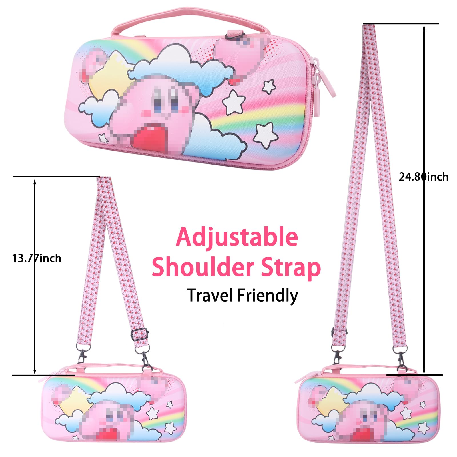 TIKOdirect Carrying Case for Nintendo Switch & OLED Mode, Cute Portable Travel Bag in Newest Updated Design of Pink Interior with an Adjustable Shoulder Strap, Pink Kirby