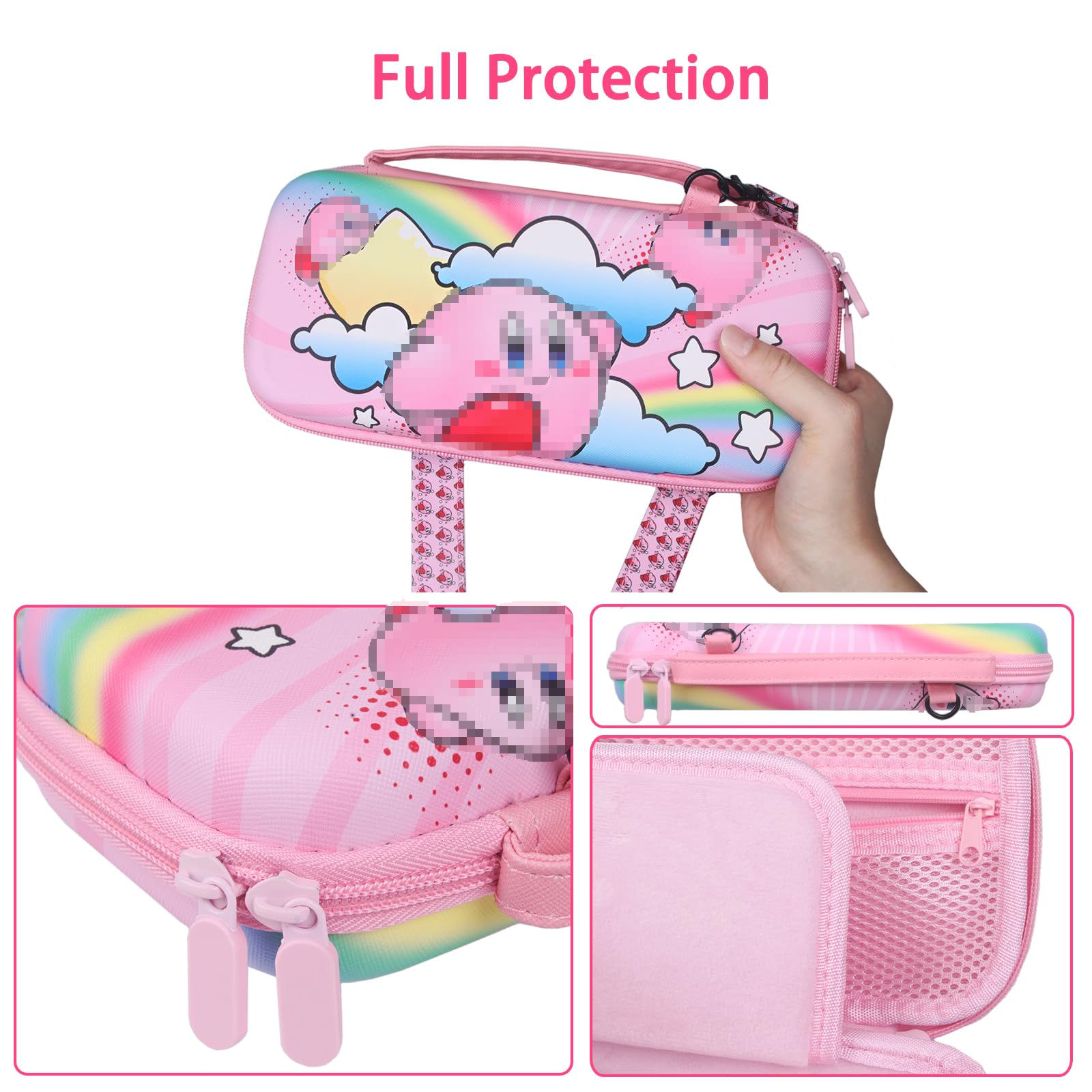 TIKOdirect Carrying Case for Nintendo Switch & OLED Mode, Cute Portable Travel Bag in Newest Updated Design of Pink Interior with an Adjustable Shoulder Strap, Pink Kirby