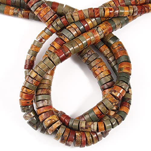 Natural Picasso Jaspers Stone Flat Round Rondelles Loose Spacer Beads for Jewelry Making DIY Bracelets Accessories