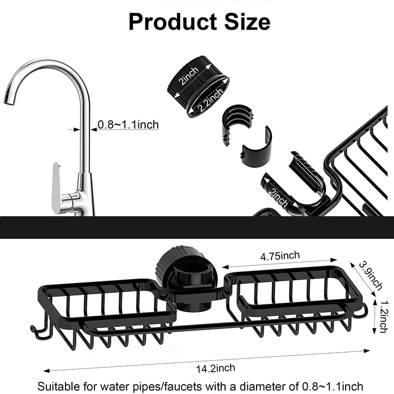 canjuxk Sponge Holder for Kitchen Sink,Kitchen Sink Sponge Holder Aluminum Organizer for Kitchen Bathroom Accessories Compatible with Faucets 0.8-1.1 Inches in Diameter