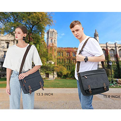 Messenger Bag for Men and Women, Retro Canvas Shoulder Bag Satchel For College fit 15.6 Inch Laptop (Black)