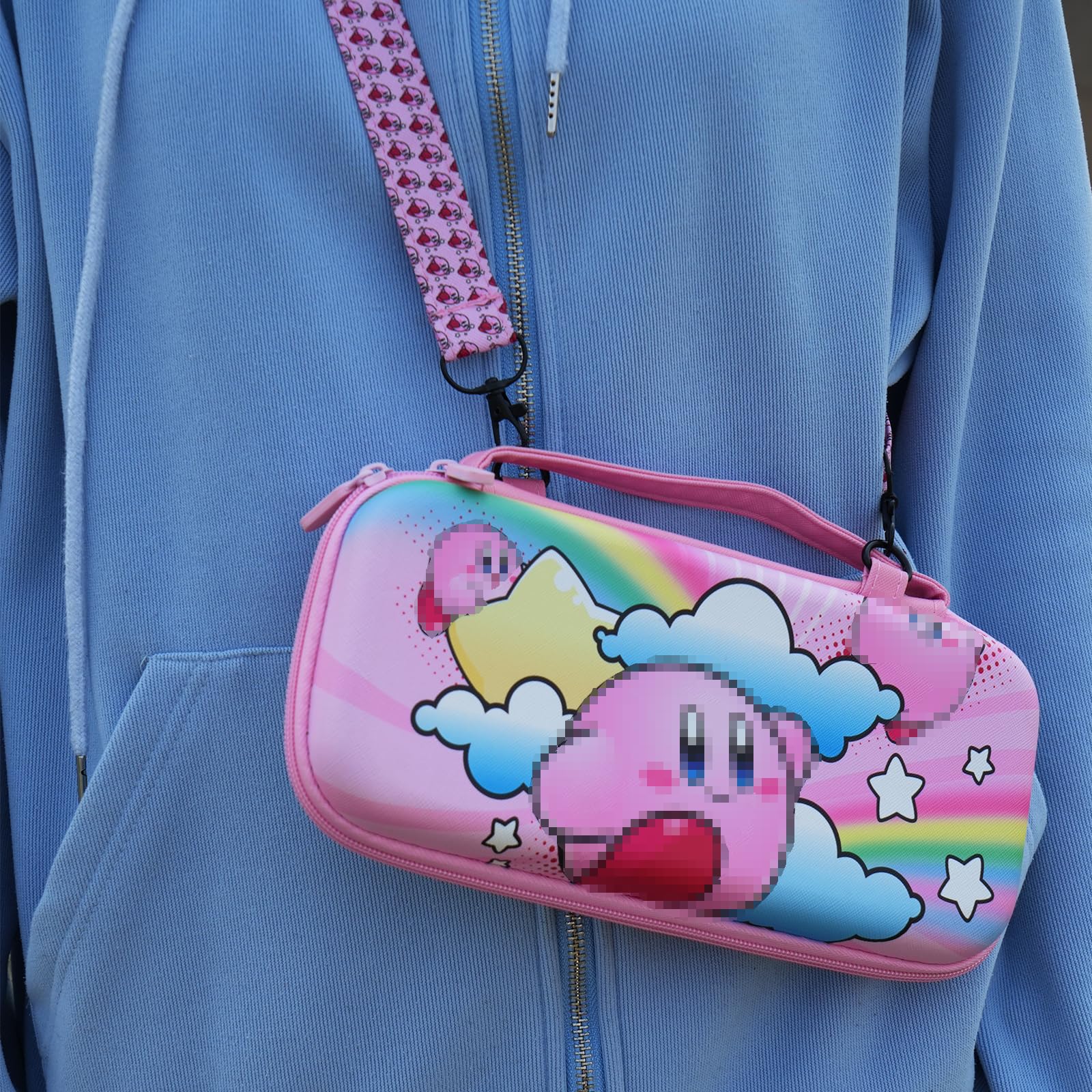 TIKOdirect Carrying Case for Nintendo Switch & OLED Mode, Cute Portable Travel Bag in Newest Updated Design of Pink Interior with an Adjustable Shoulder Strap, Pink Kirby