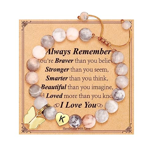 MONOZO Women Jewelry Gifts Initial Bracelet, Women Jewelry Heart Initial K Butterfly Natural Stone Bracelets for Women Jewelry Birthday Gifts Christmas Gifts for Women Friends Sister Butterfly Gifts