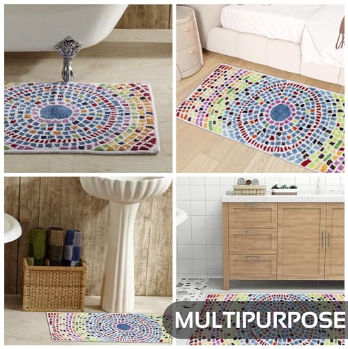 Better Trends Picasso Mosaic Collection 100% Combed Cotton Tufted Yarn Super Absorbent Thick Bath Mat Rug Rubber Latex Backing Machine Washable, 20" x 60" Runner, Multicolor Pattern