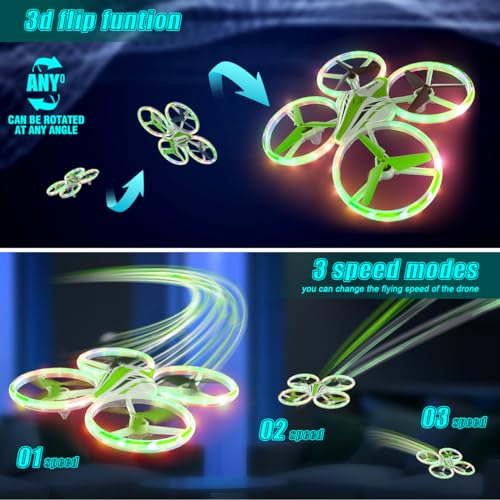 NXONE Drone for Kids and Beginners Mini RC Helicopter Quadcopter Drone with 7 color LED Lights, Altitude Hold, Headless Mode, with Remote Control (White Green)