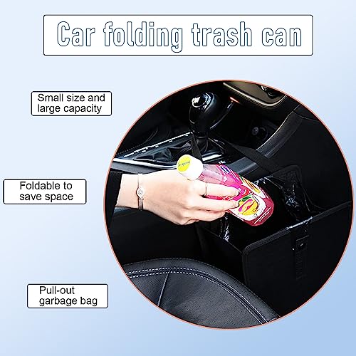 GKmow Pack-1 Hanging Car Trash Bag Can, 8.66" x 8.66" x 5.7" Premium Waterproof Litter Garbage Bag Organizer, Universal for Cars, Sedans, SUVs (Black)