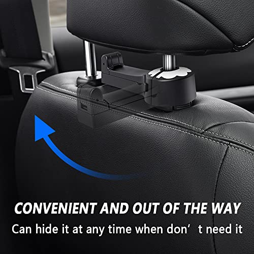 2 Pack of Upgraded 2 in 1 Car Seat Hooks 360 ° Rotation, with Cell Phone Holder, Hidden Seat Hooks, Can Hang Handbags, Purse, Toys, Groceries, Hook (2pcs-Silver)