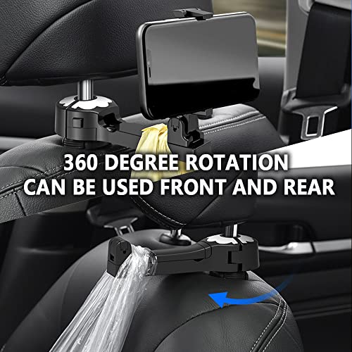 2 Pack of Upgraded 2 in 1 Car Seat Hooks 360 ° Rotation, with Cell Phone Holder, Hidden Seat Hooks, Can Hang Handbags, Purse, Toys, Groceries, Hook (2pcs-Silver)
