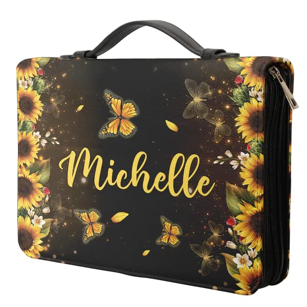 Dont Be Afraid Just Believe Mark 5 36 Sunflower Butterfly Christian Gifts Custom Book Bible Cover Premium Faux or Top Grain Leather