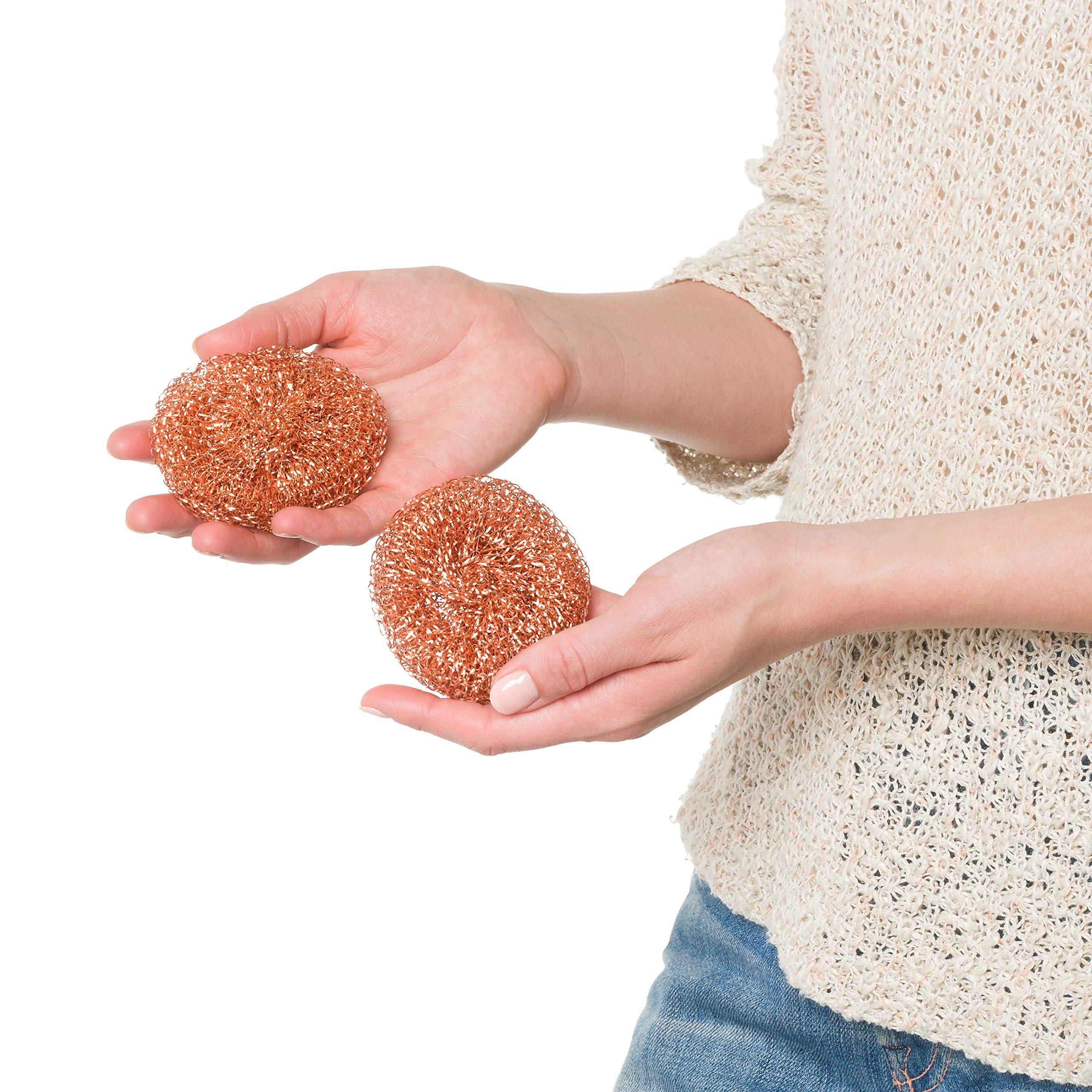 REDECKER Real Copper Thread Pot Scrubber - Woven Double Layers for Extra Strength - Gently Remove Even Persistent Dirt Long Lasting, Set of 2 - Copper Scrubbers - Copper Sponge Scrubber