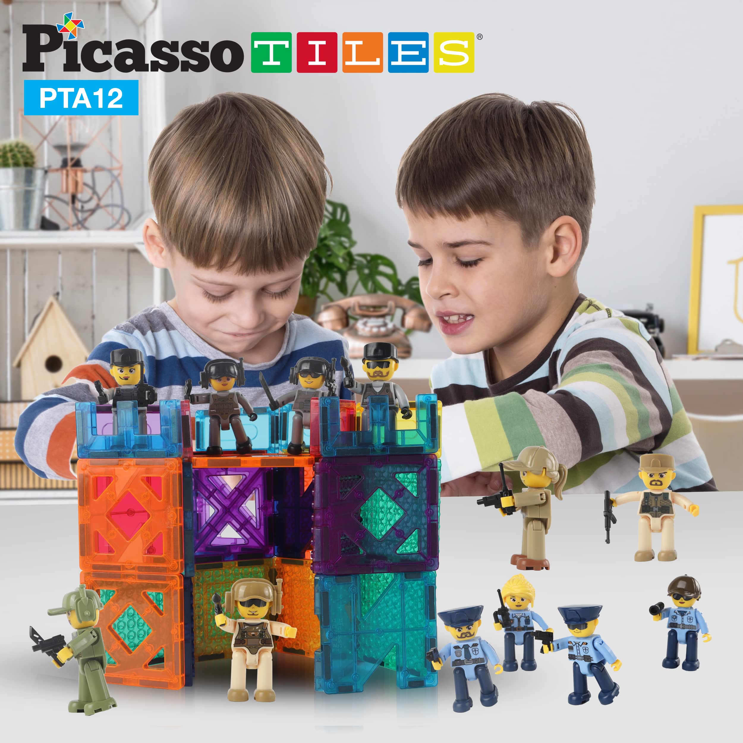 Picasso Toys Magnetic Action Figures Character Law Enforcement for Construction Building Block Tiles Toy Set Magnet Expansion Variety Pack Educational STEM Learning Kit Pretend Playset PTA12