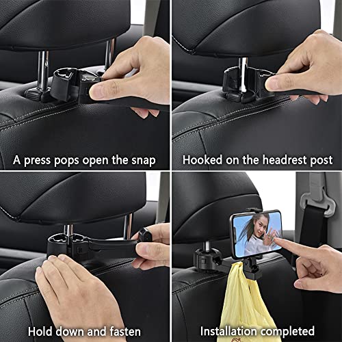 2 Pack of Upgraded 2 in 1 Car Seat Hooks 360 ° Rotation, with Cell Phone Holder, Hidden Seat Hooks, Can Hang Handbags, Purse, Toys, Groceries, Hook (2pcs-Silver)