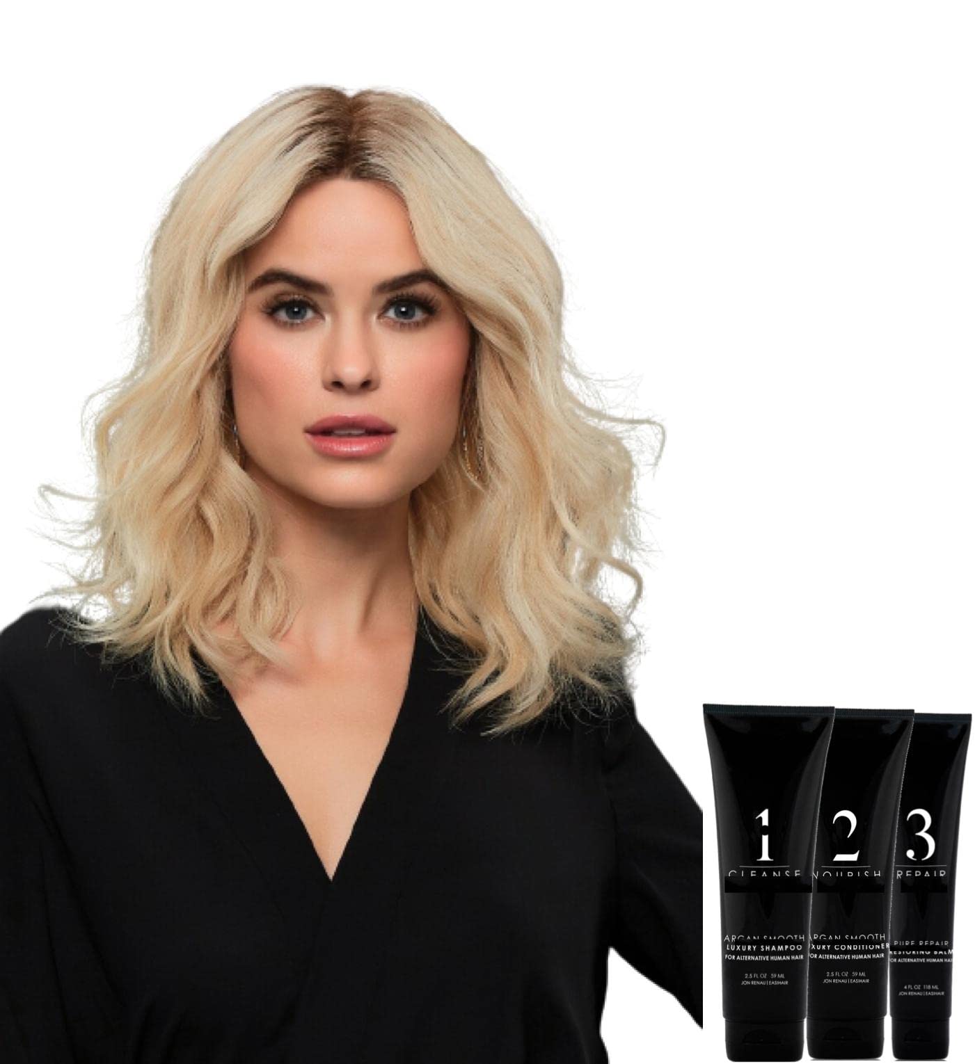 Bundle - 5 Items: Margot Remy Human Hair by Jon Renau, Christy's Wigs Q & A Booklet Luxury Shampoo & Conditioner & Pure Repair Restoring Balm - Color: FS26/31