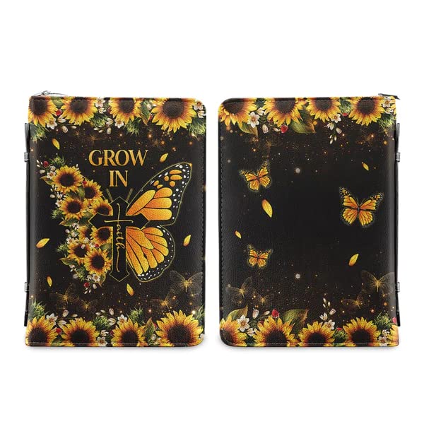 Dont Be Afraid Just Believe Mark 5 36 Sunflower Butterfly Christian Gifts Custom Book Bible Cover Premium Faux or Top Grain Leather
