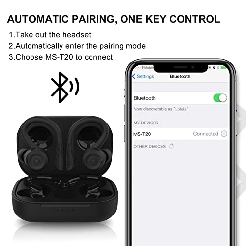 Black Wireless Earbuds with Earhooks Bluetooth Earbuds with Ear Hook Waterproof Sport Headphones Noise Cancelling Ear Buds with Microphone Long Battery Life Earphones for Running Workout Android iOS