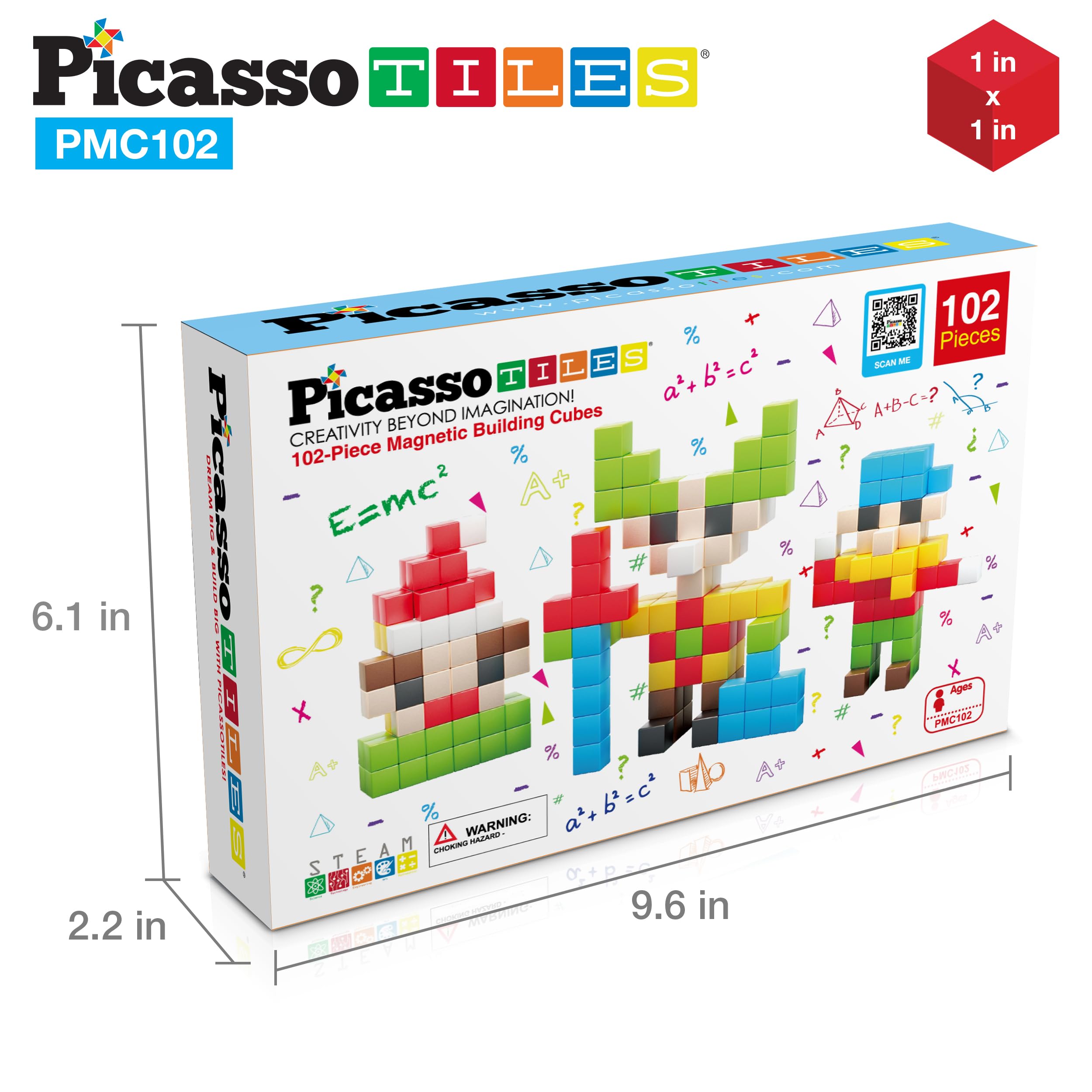 Picasso Cubes Kids Pixel 1β Magnetic Puzzle Cube 102 Piece Mix & Match with FREE Idea Book Sensory Toys STEAM Education Learning Building Block Magnets Construction ToySet Stacking Magnet Creative Kit
