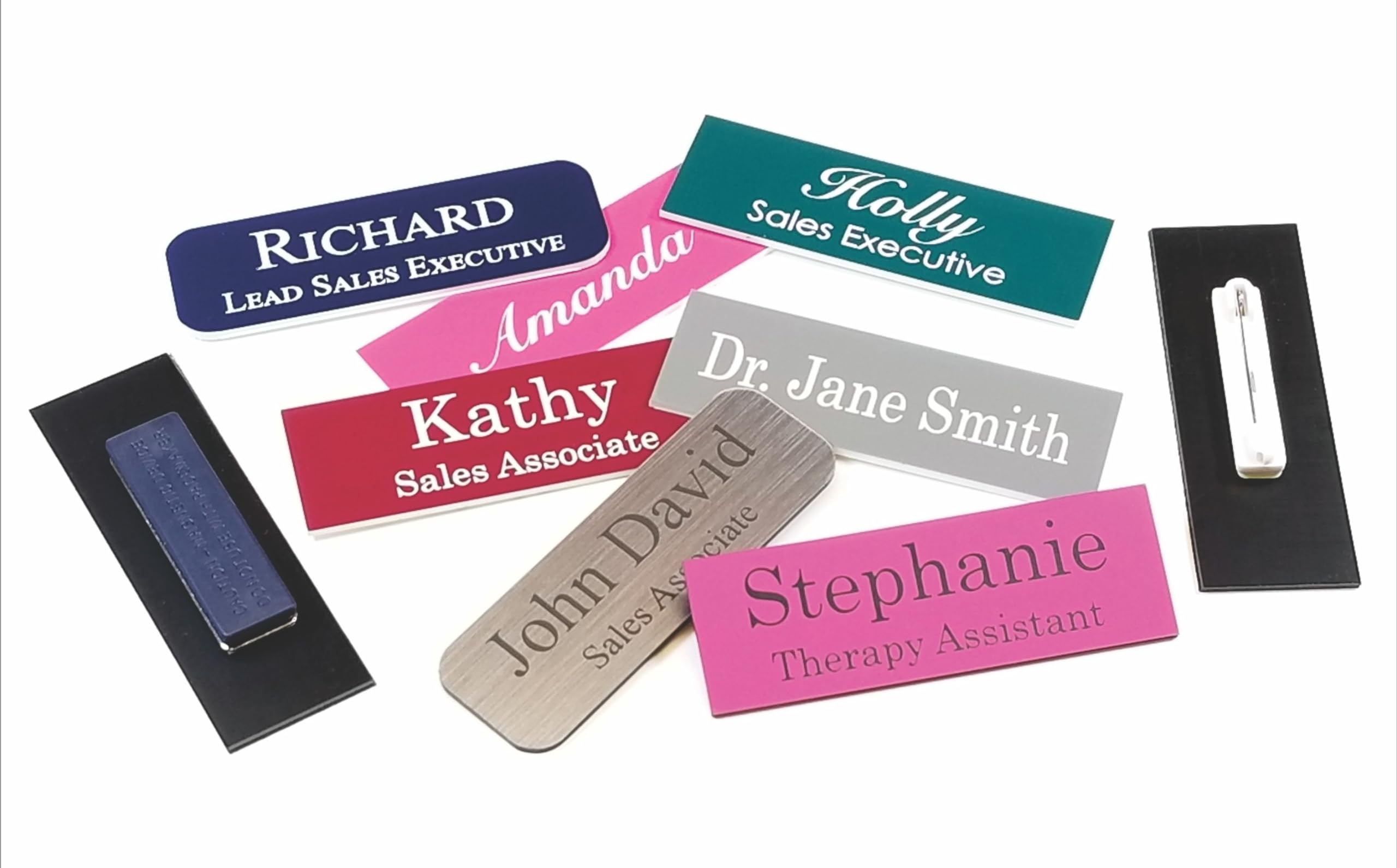 CUSTOMIZED4U 1inX3in Employee Personalized Name Tag Badge Pin or Magnet Attachment Customized Identification Engraved